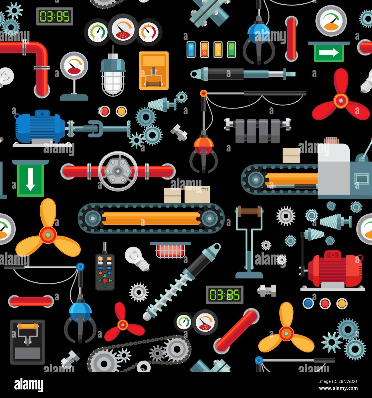 Machinery industrial seamless pattern. Vector factory manufacturing ...