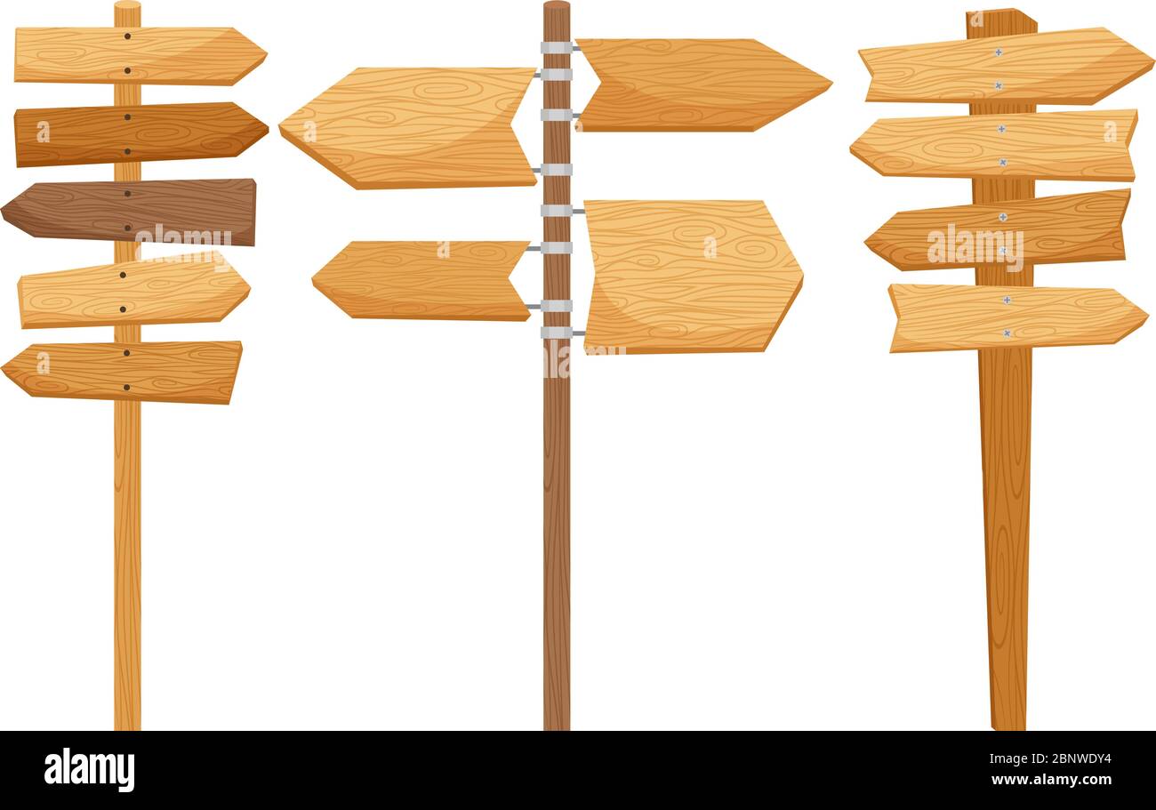 Wooden way direction signs on white background. Vector illustration ...