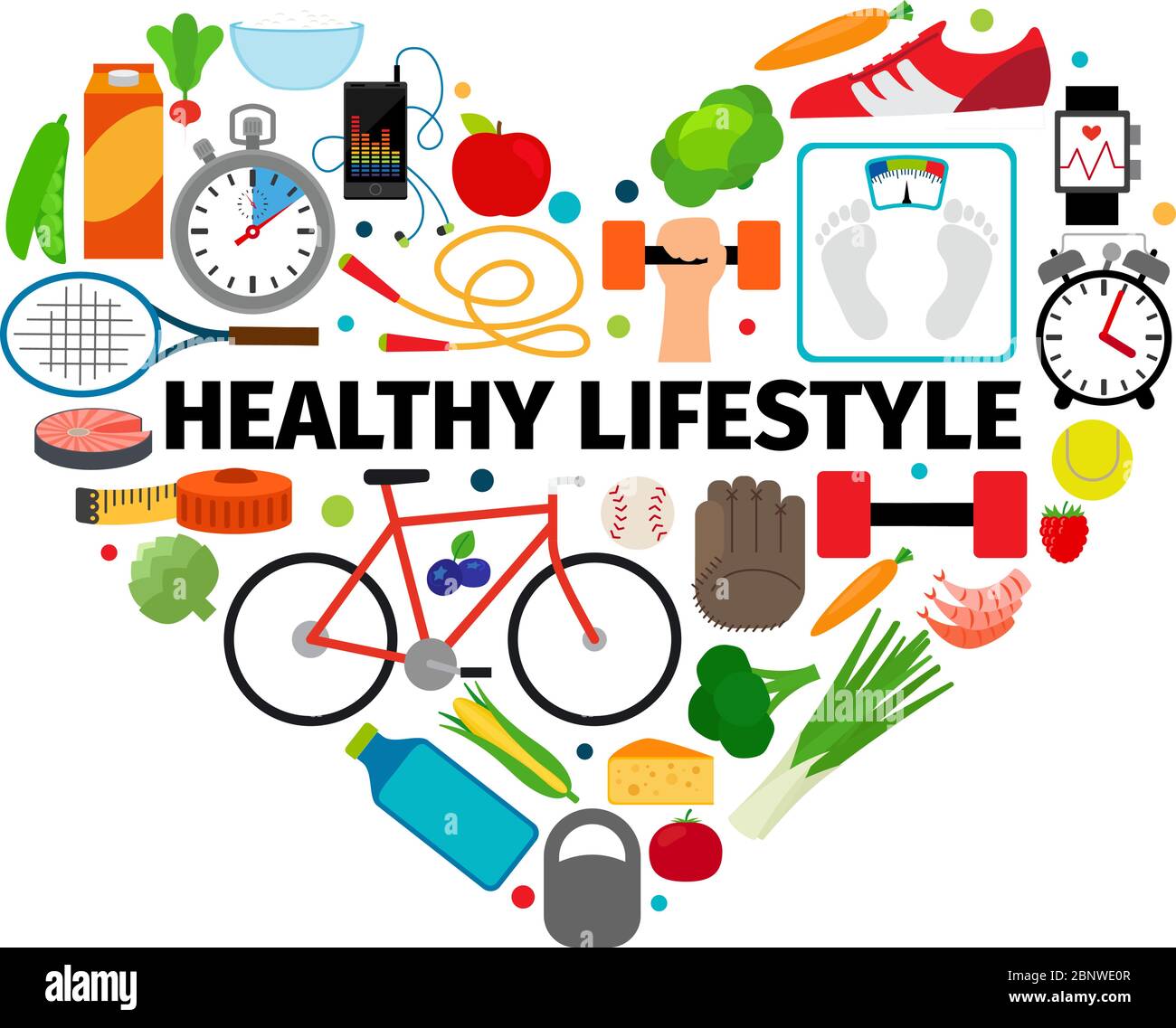 Healthy Lifestyle Heart Emblem Health Healthy Food And Active Daily