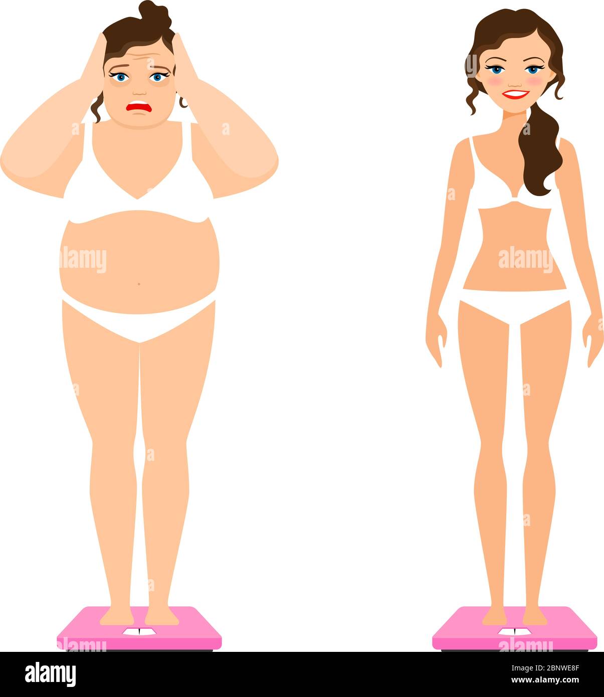 Women Weight Vector Illustration Slim Woman And Female Overweight Body