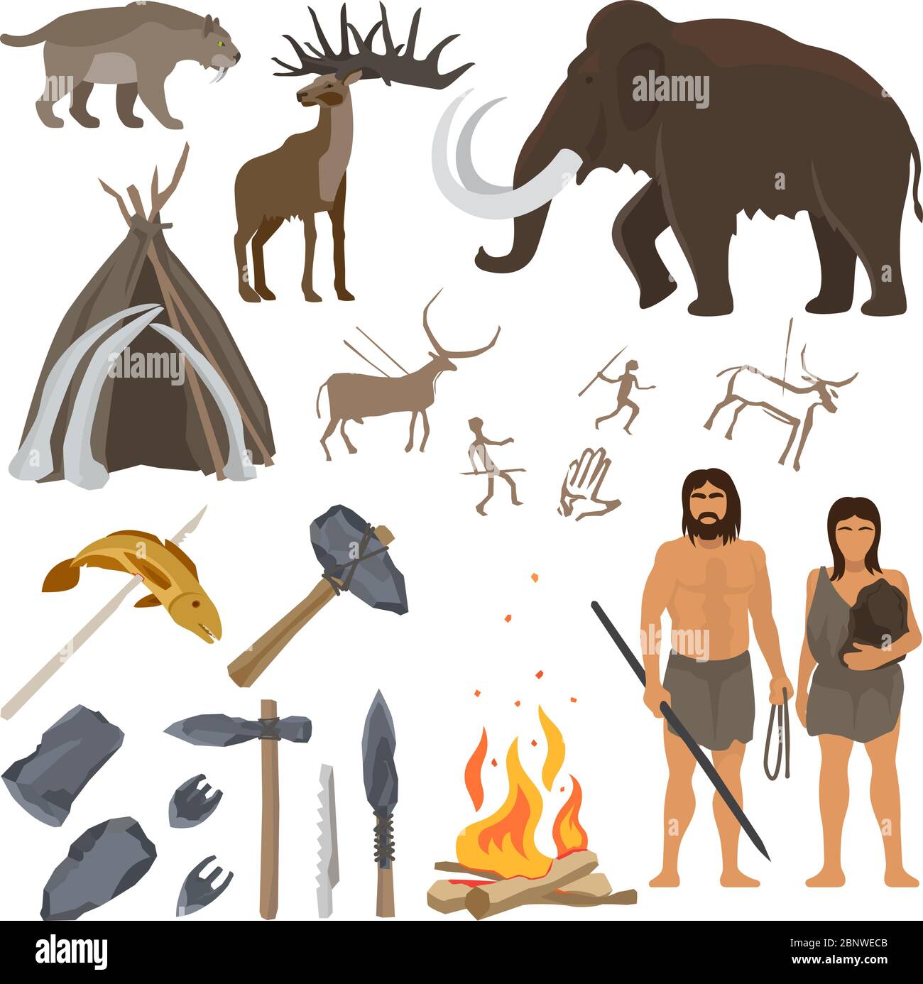 Stone age vector isolated on white background. Caveman or troglodyte ...