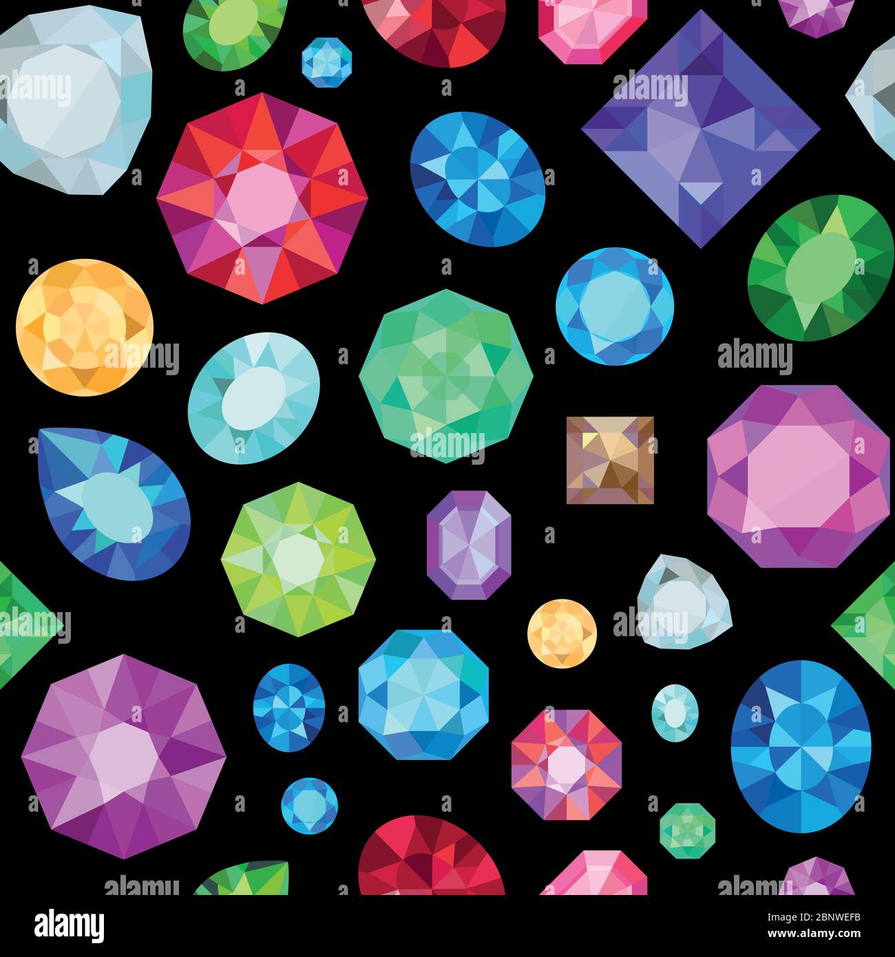 Gem seamless pattern. Vector jewels gemstone on black background Stock ...