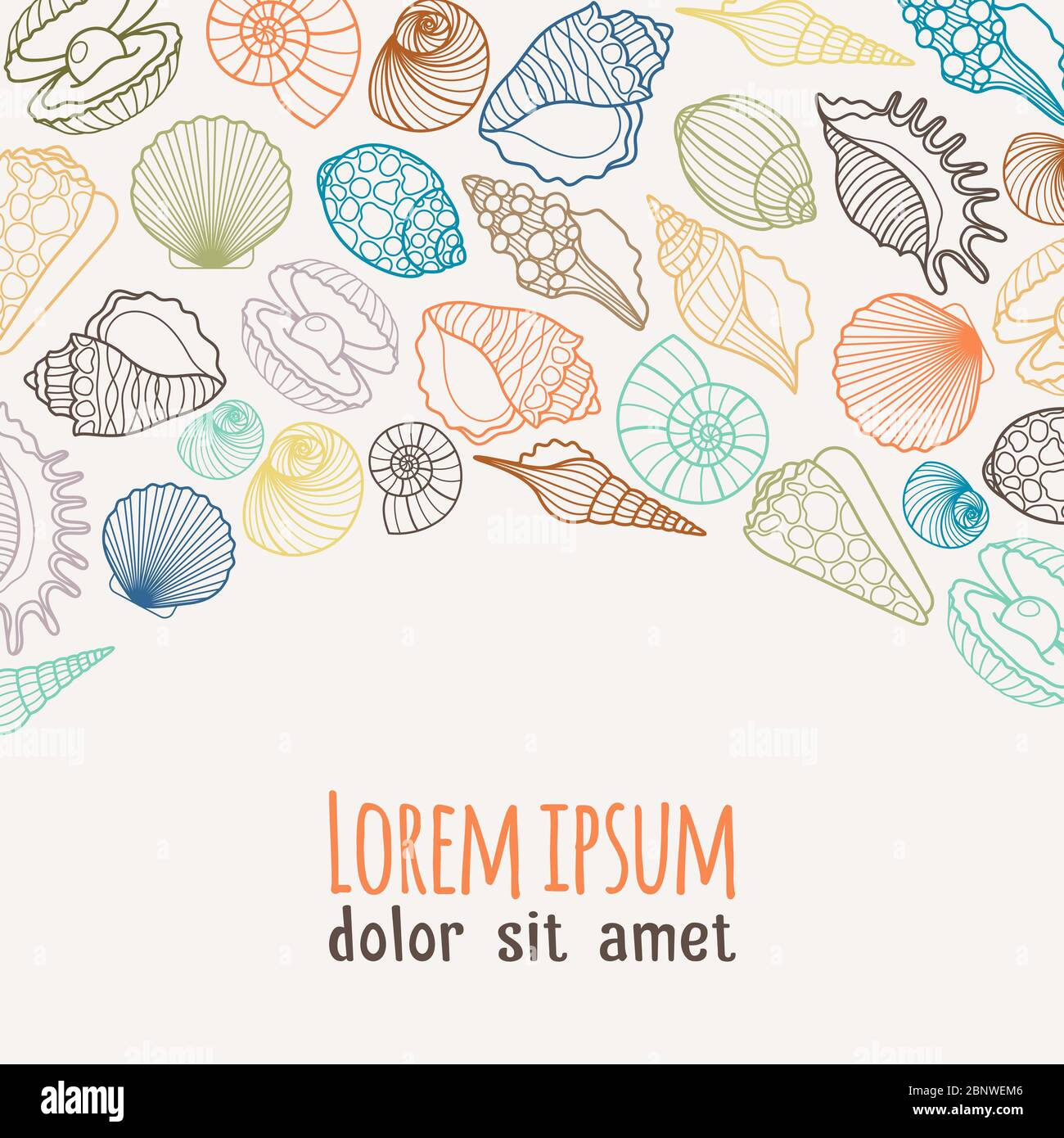 Sea shells hand drawn illustration for travel card background. Vector ...