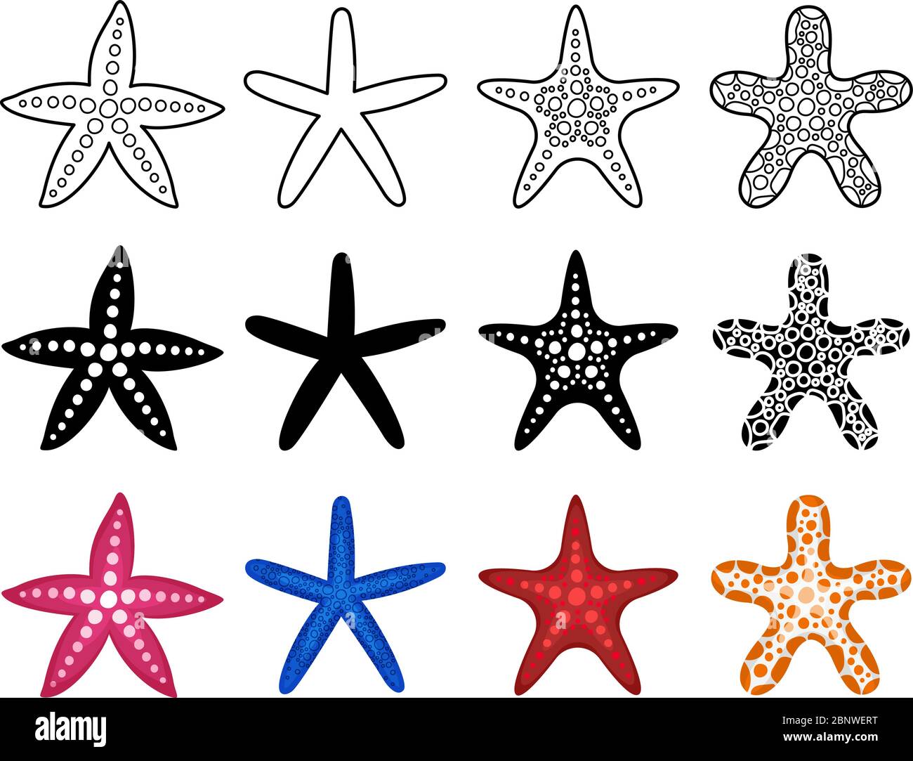 Starfish icon set on white background. Sea life vector marine ...