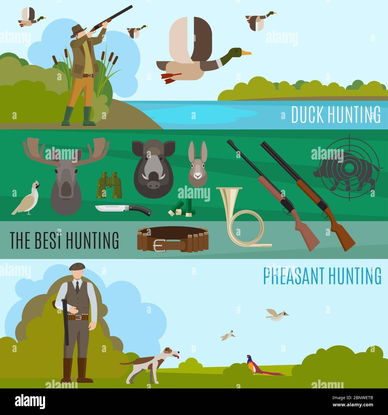 Hunting banners. Vector wild birds and animals hunting vector ...