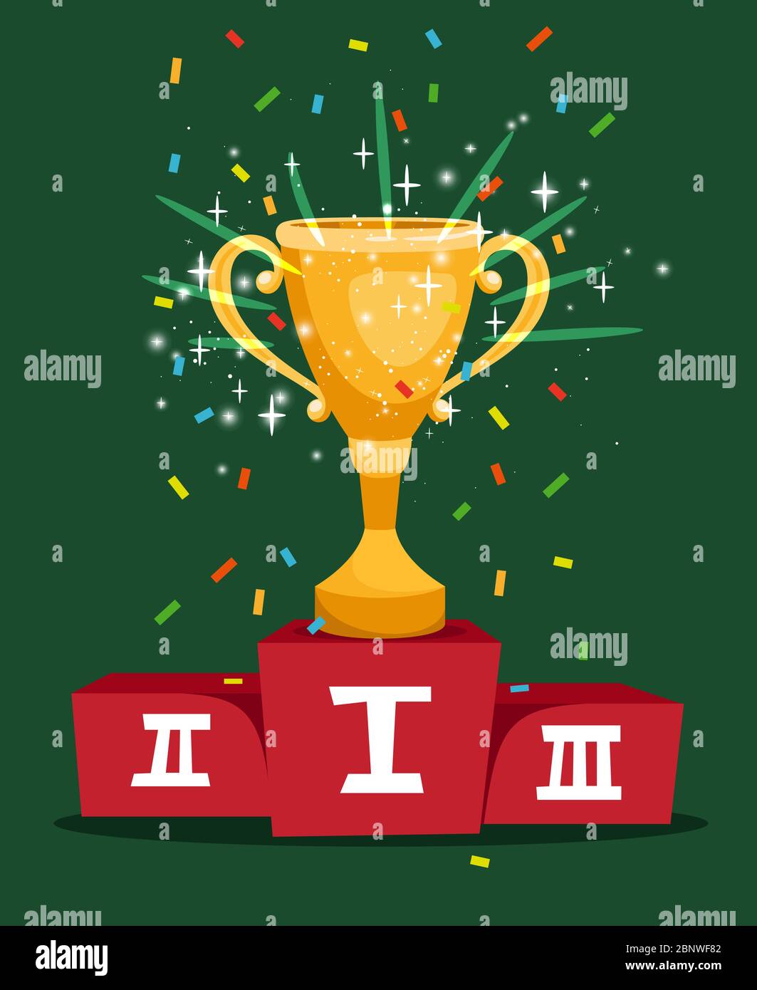 Cartoon prize golden cup on sports championship podium vector ...