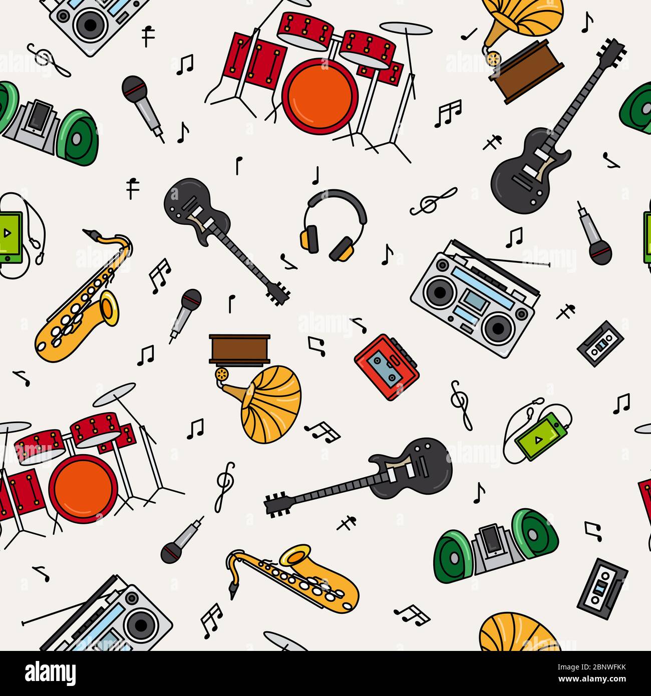 Music instrument colorful pattern with white background. Vector ...