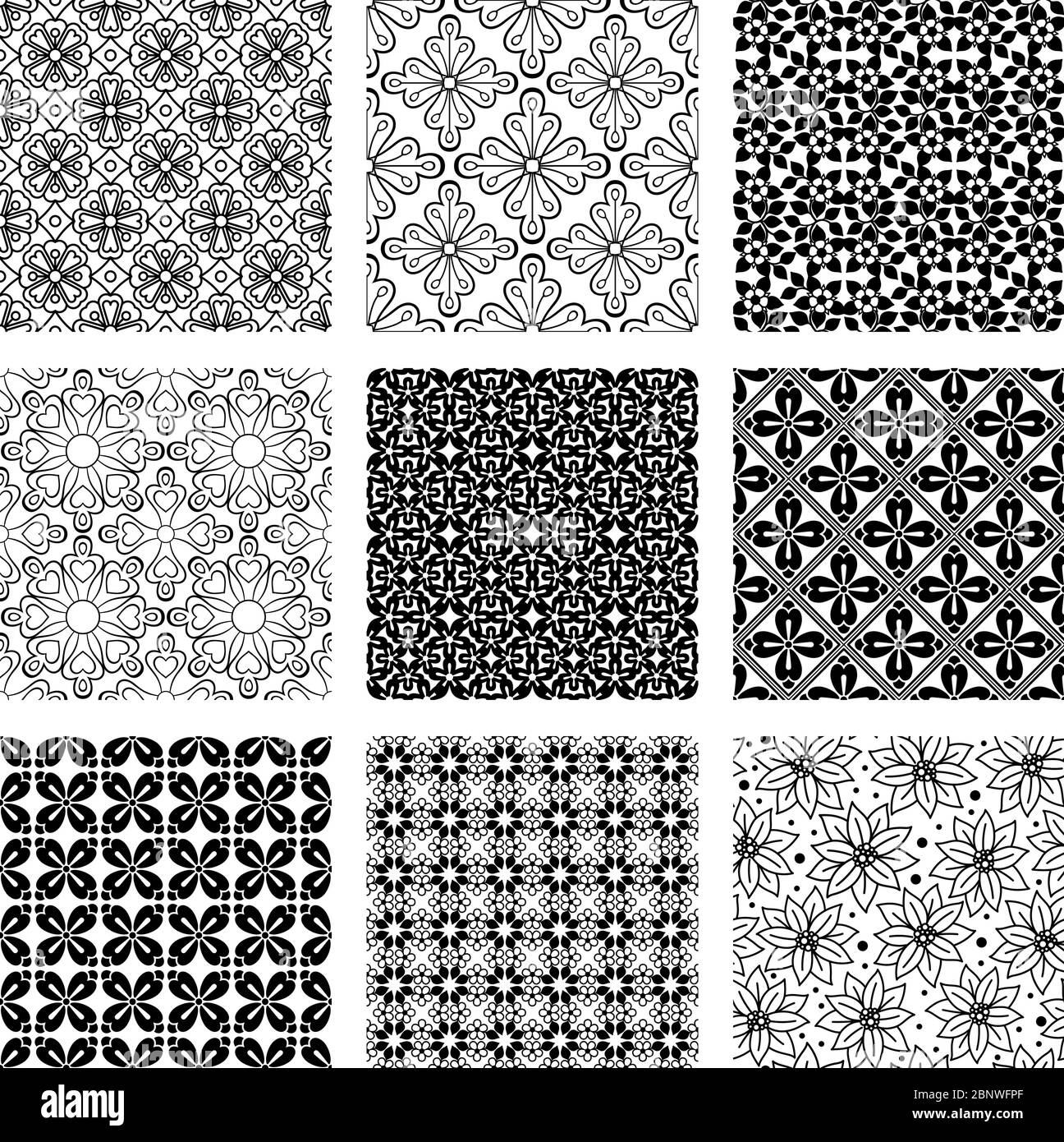 Grey and white geometric patterns collection. Vector illustration Stock ...