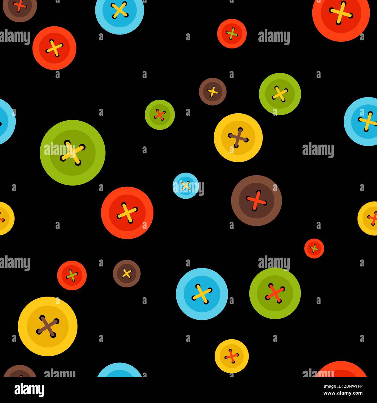 Sewing pattern with different color buttons on black background. Vector ...