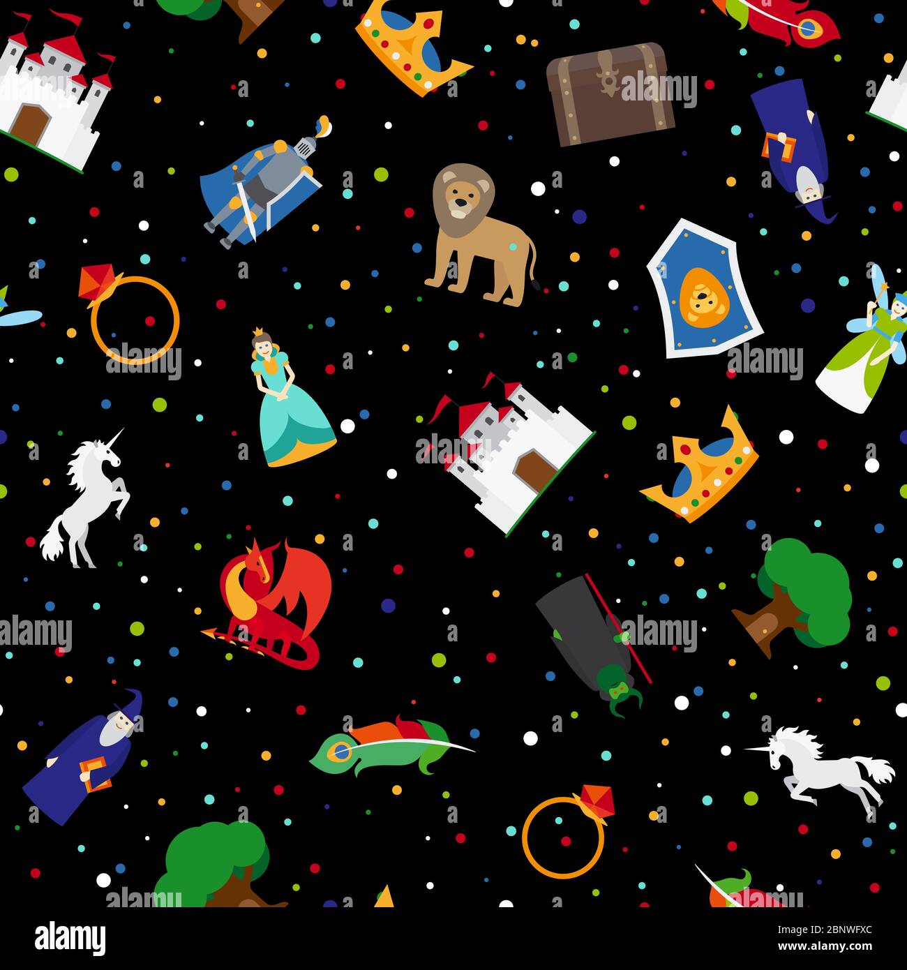 Princess and fairy tale seamless pattern on dark. Vector illustration Stock Vector Image & Art ...