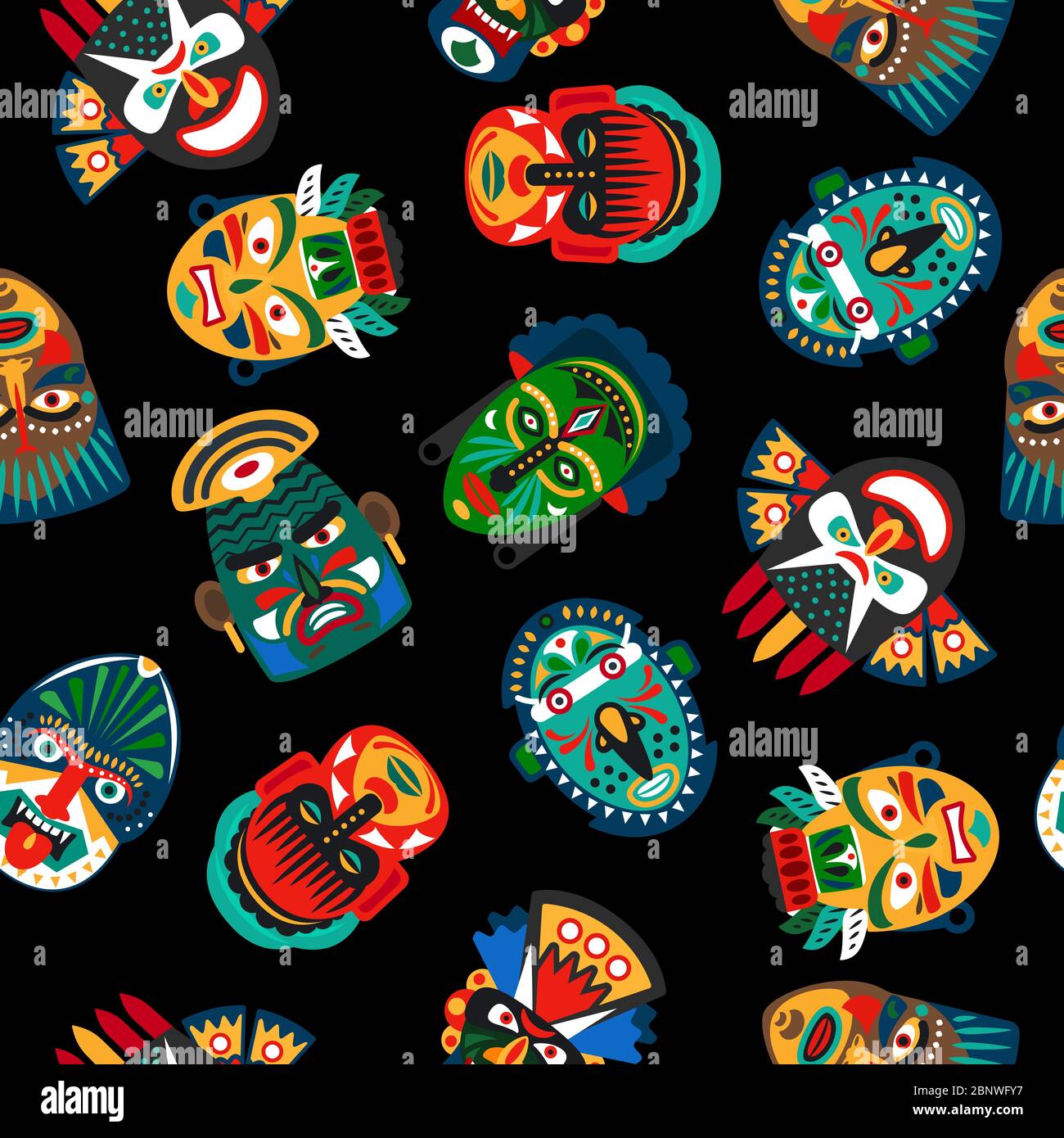 Ethnic colorful mask pattern on black background. Vector illustration ...