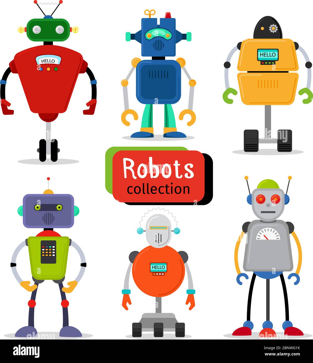 Cute cartoon robots set on white background. Vector illustration Stock ...