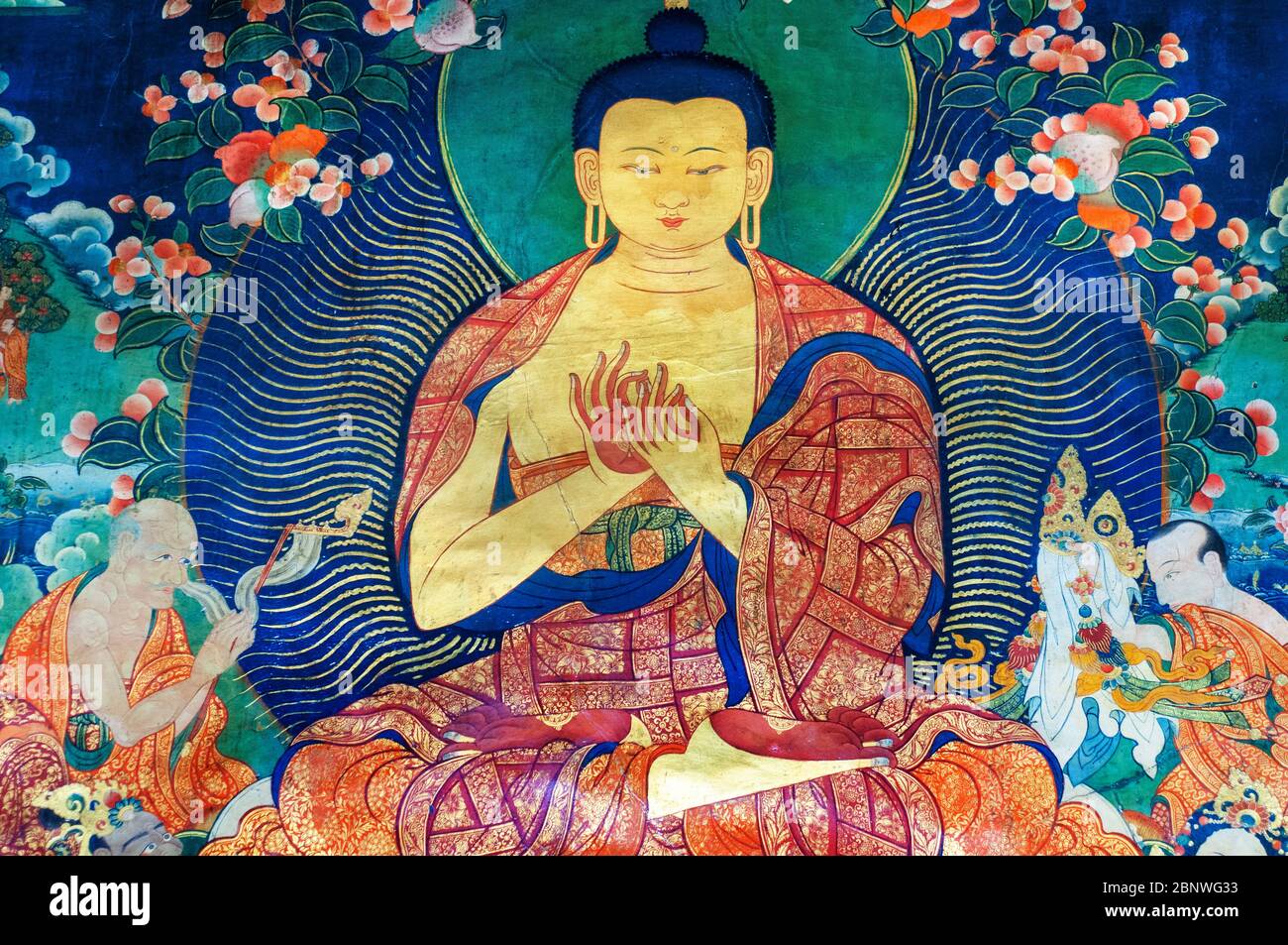 Buddha ornate wall painting in Jokhang temple, Lhasa Tibet. Barkhor ...