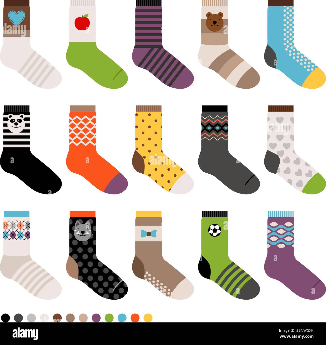 Childrens socks. Vector long sock icon set on white background Stock ...