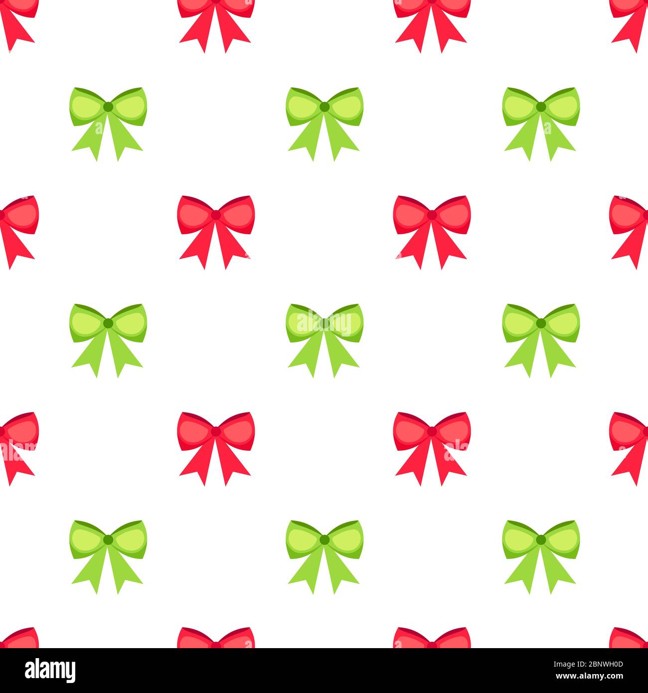 Red and green bows and ribbons seamless pattern. Bow set vector white ...