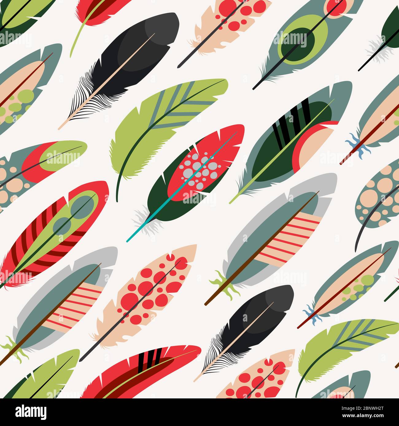 Colorful feathers pattern over white background. Vector illustration ...