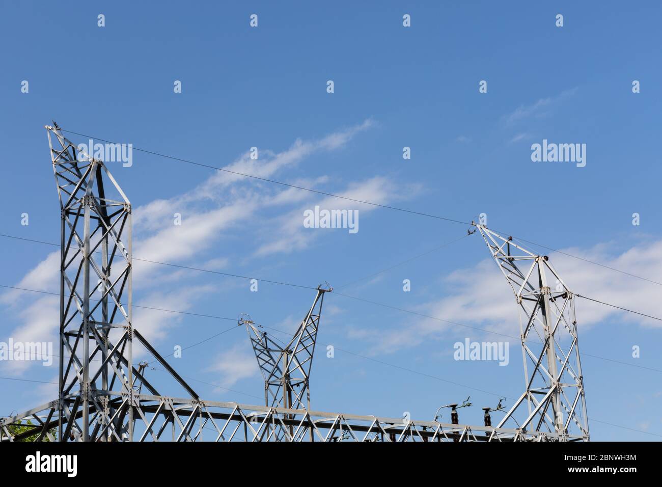 Power substation electrical trusses, metal structures with wires ...