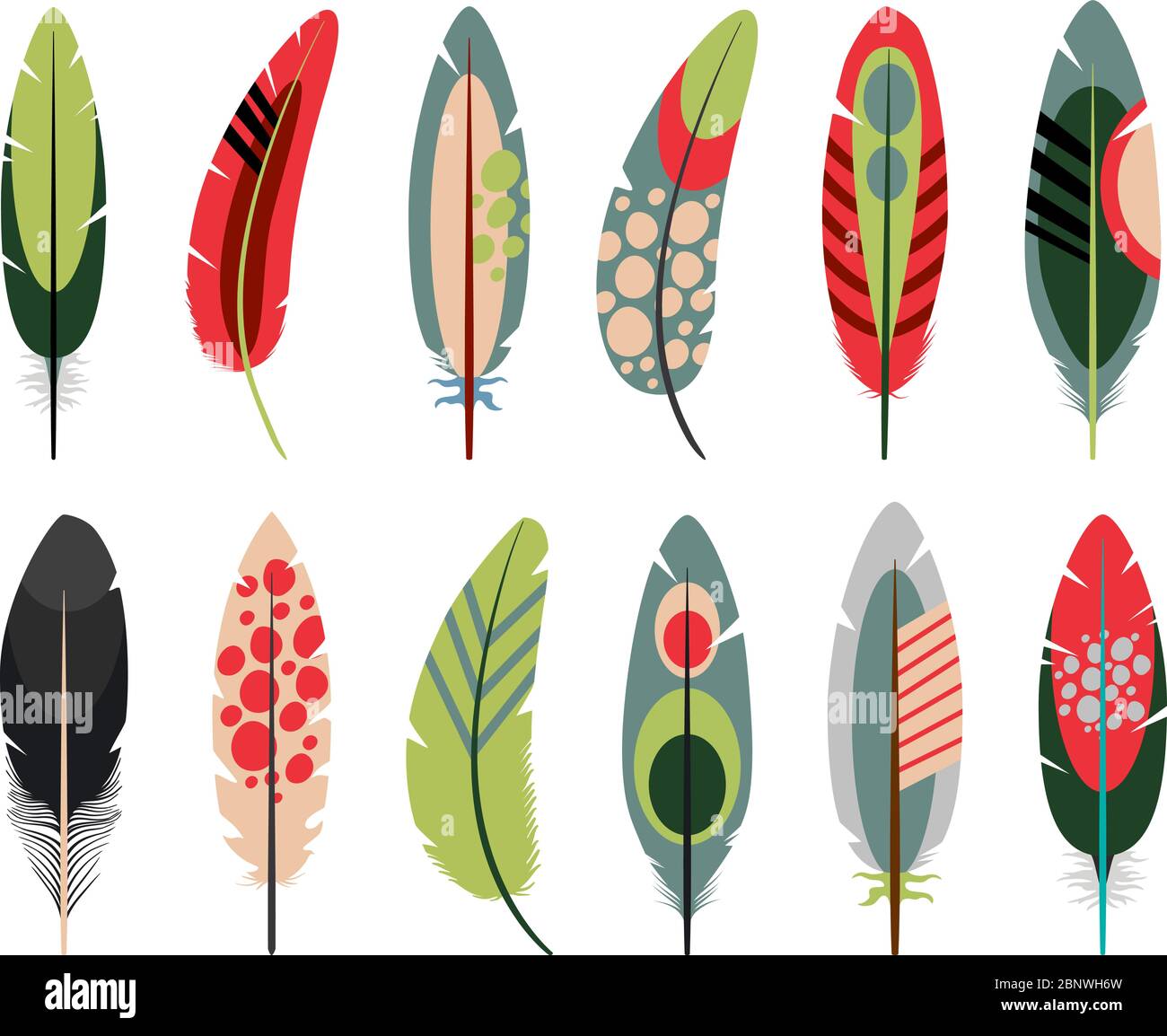 Colorful flat feathers icons on white background. Vector illustration ... Colorful flat feathers icons on white background. Vector illustration ...