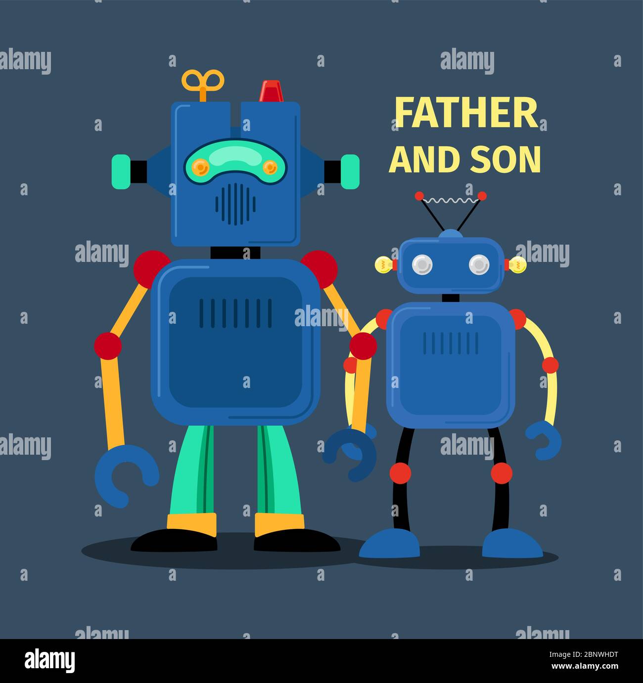 Robots father and son, vector illustration on dark background Stock ...
