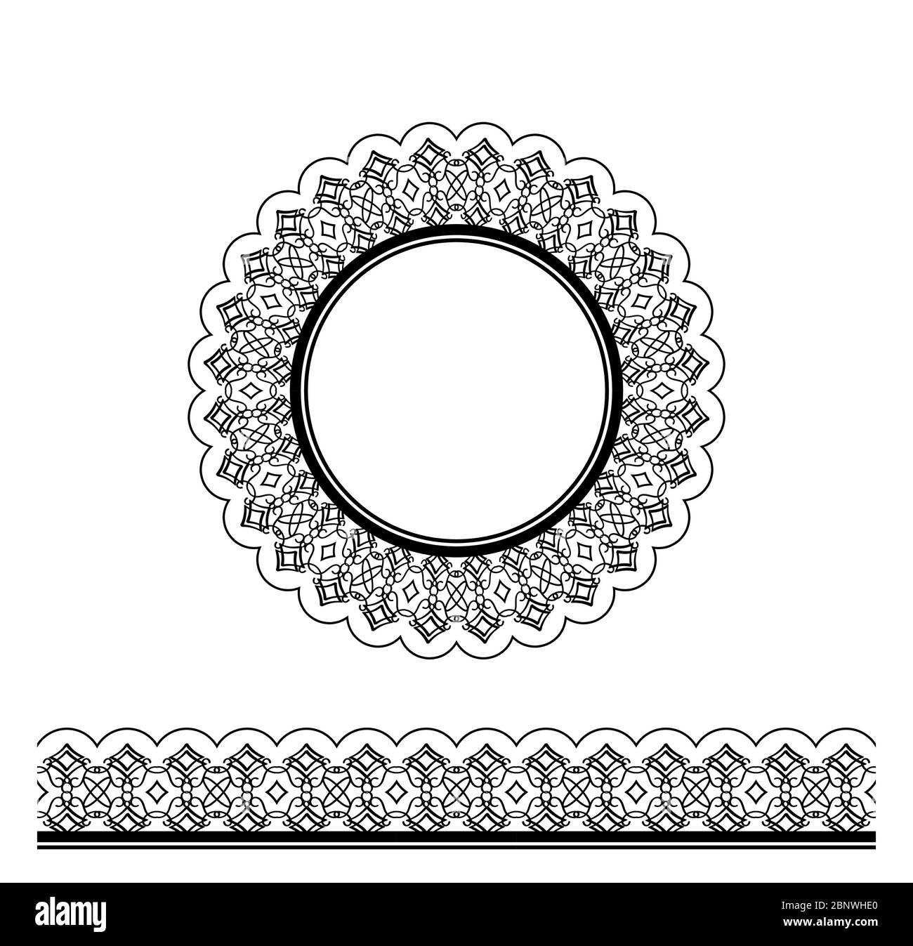 Black vector decorative border and circle frame on white background ...