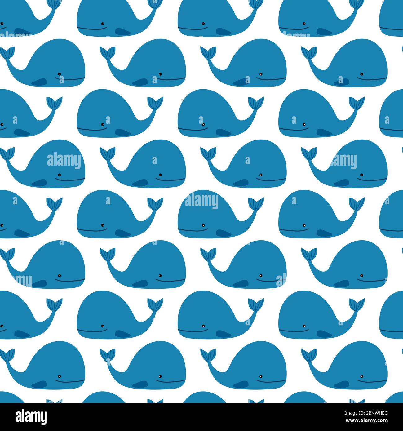 Blue cute whales pattern on white background. Vector illustration Stock ...