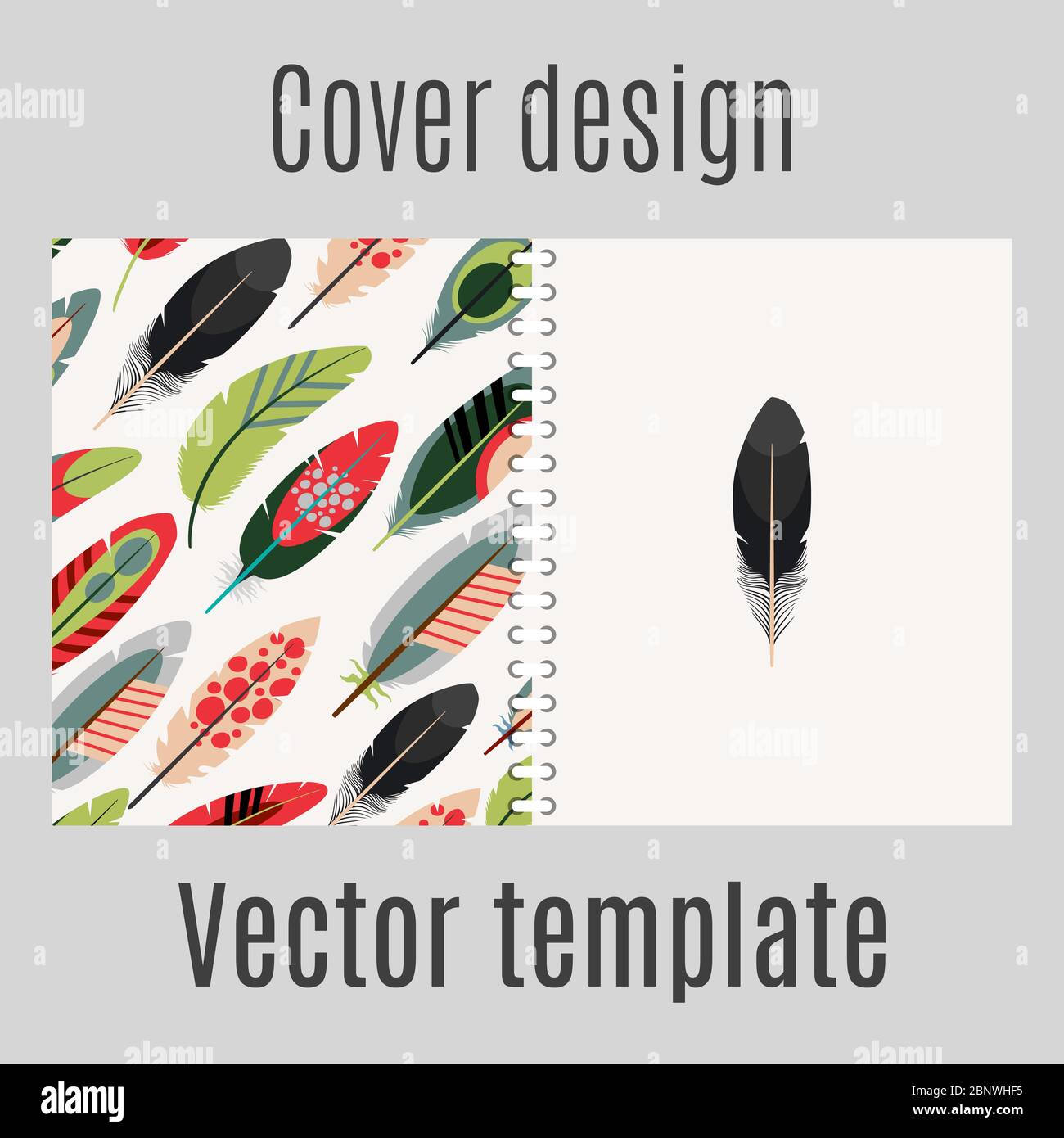 Cover design for print with feathers pattern. Vector illustration Stock ...