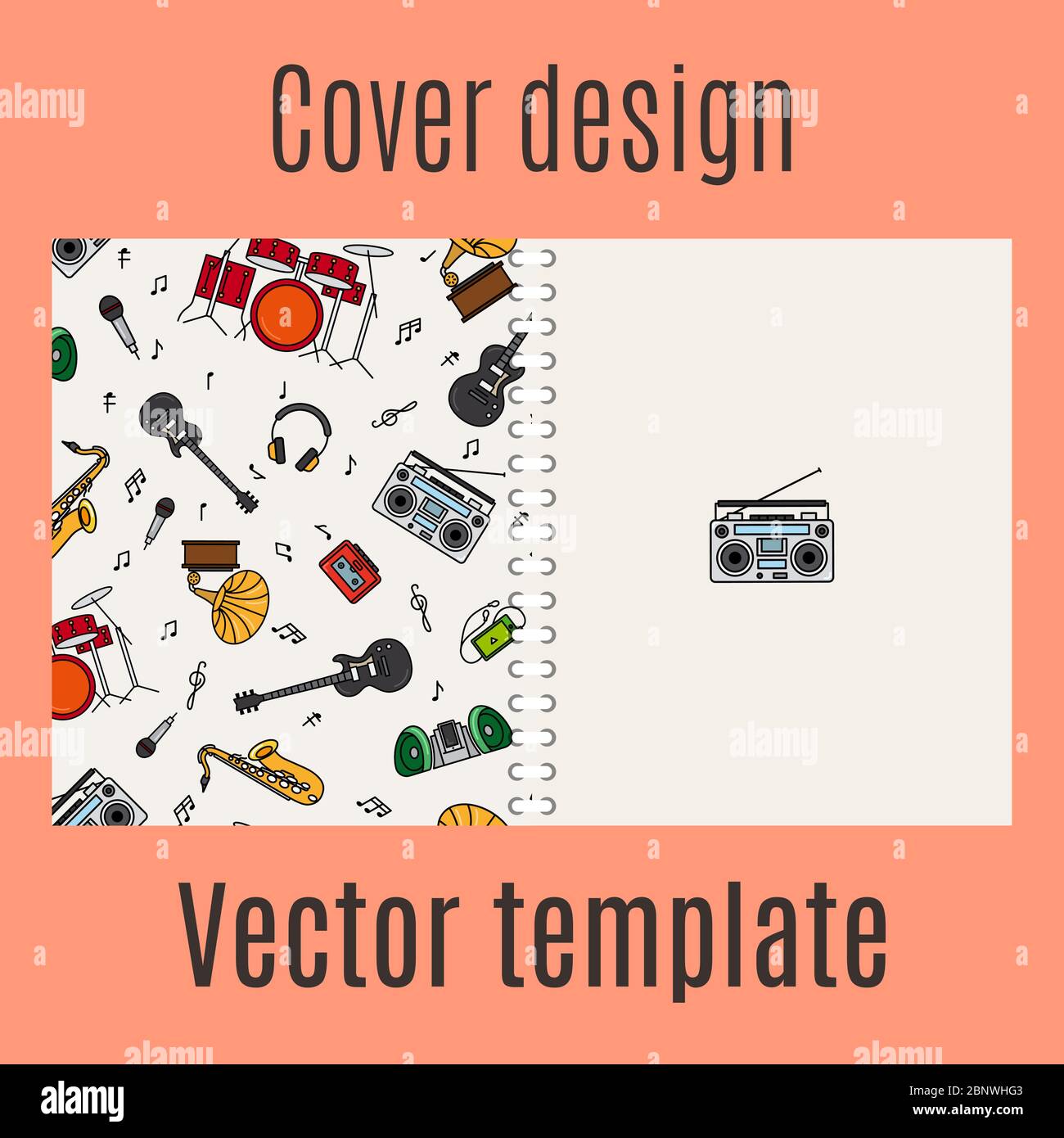 Cover design for print with music instrument pattern. Vector ...