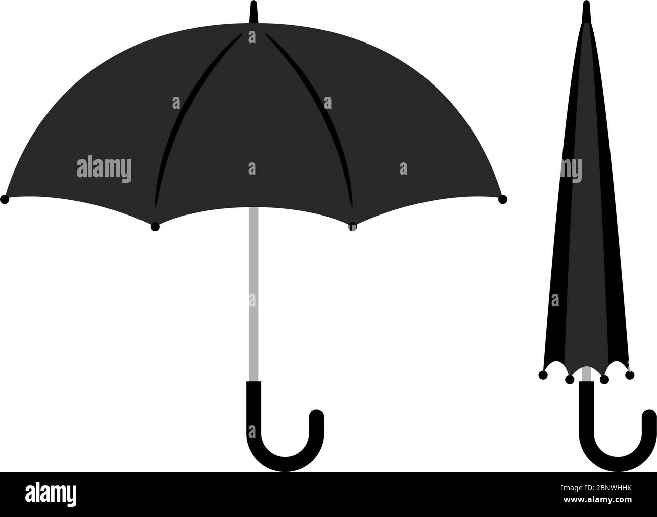 Open and folded black umbrella icons on white background. Vector ...