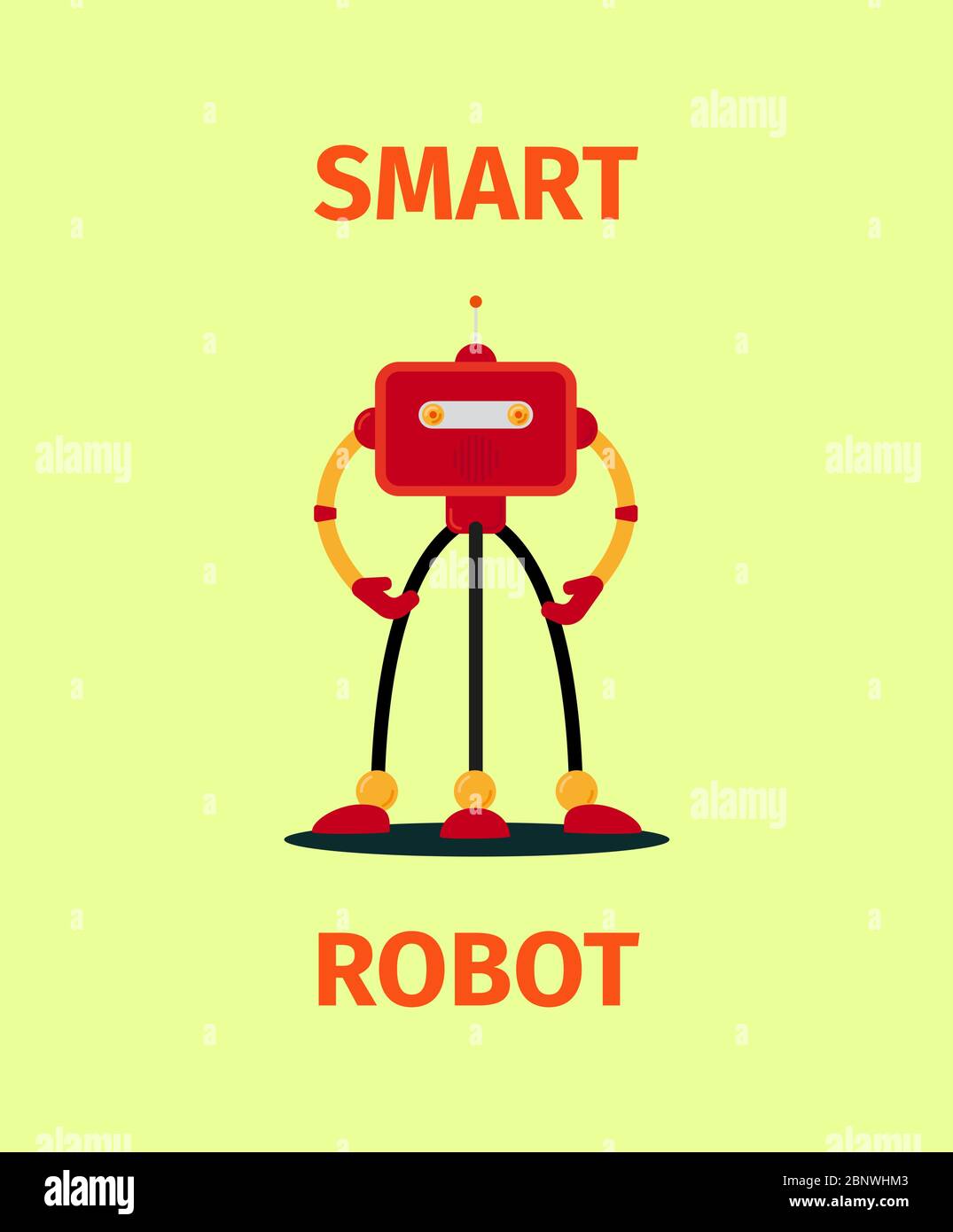 Smart red robot vector poster on light green background Stock Vector ...