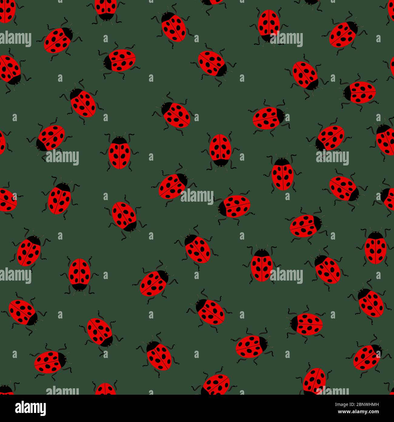 Ladybug seamless pattern on green background. Vector illustration Stock ...