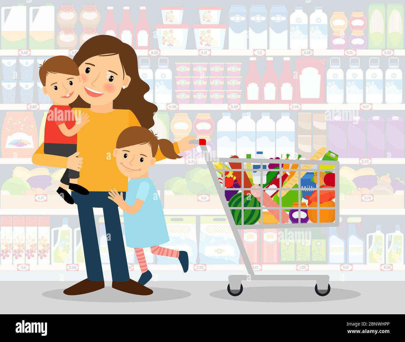 Kids Grocery Shopping Clipart