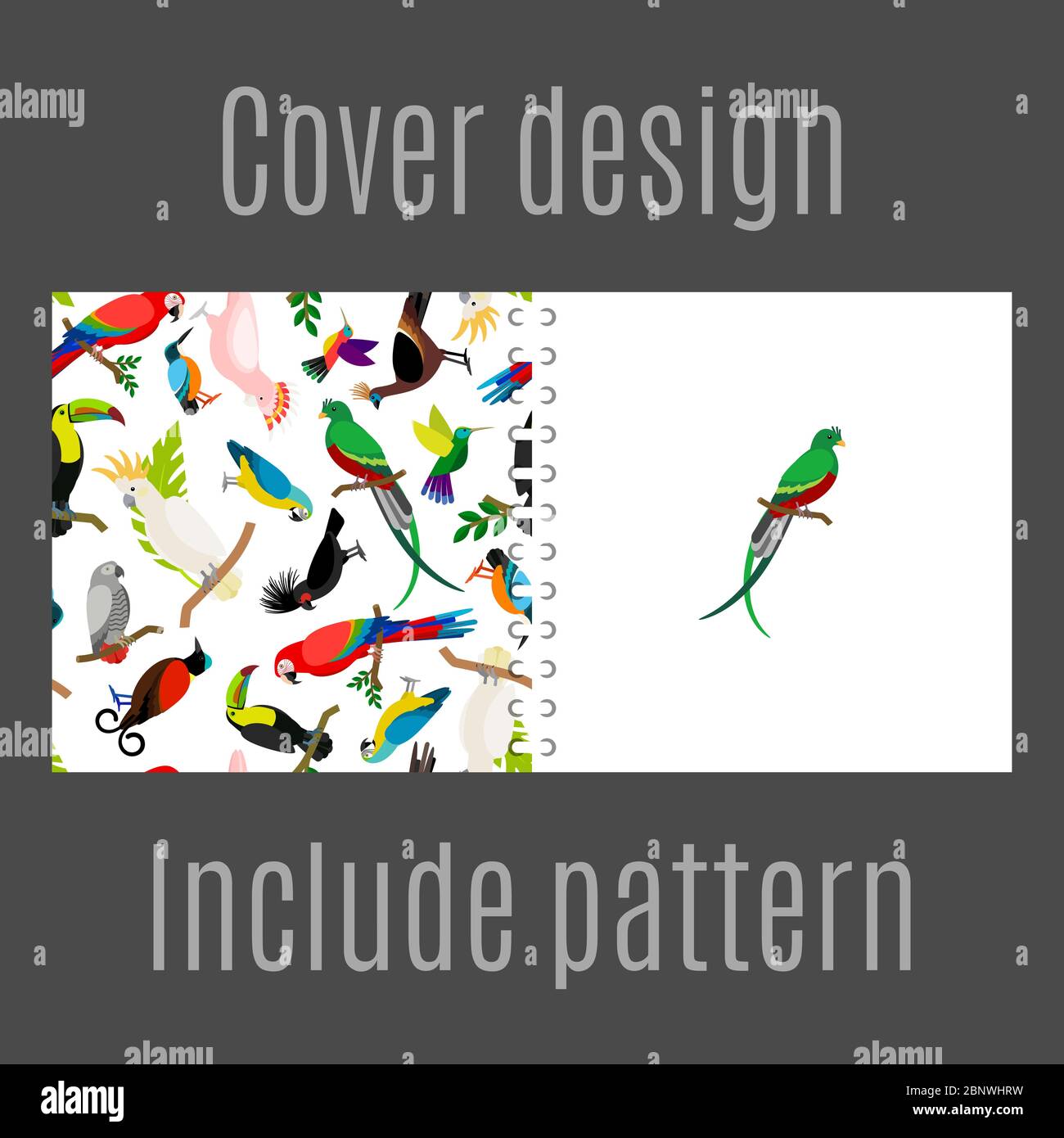 Cover design for print with parrot birds pattern. Vector illustration ...