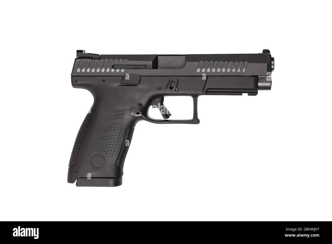 Black gun pistol isolated on white background. Short-barreled weapons ...