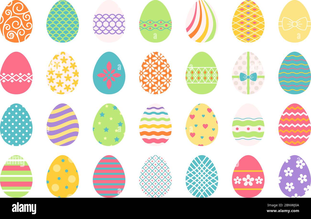 Colored Easter Eggs Or Color Ostern Egg Icons With Decoration Patterns Vector Illustration Stock 