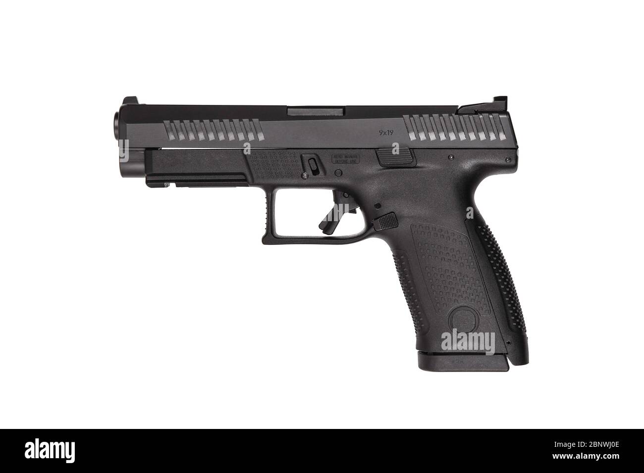 Black gun pistol isolated on white background. Short-barreled weapons ...