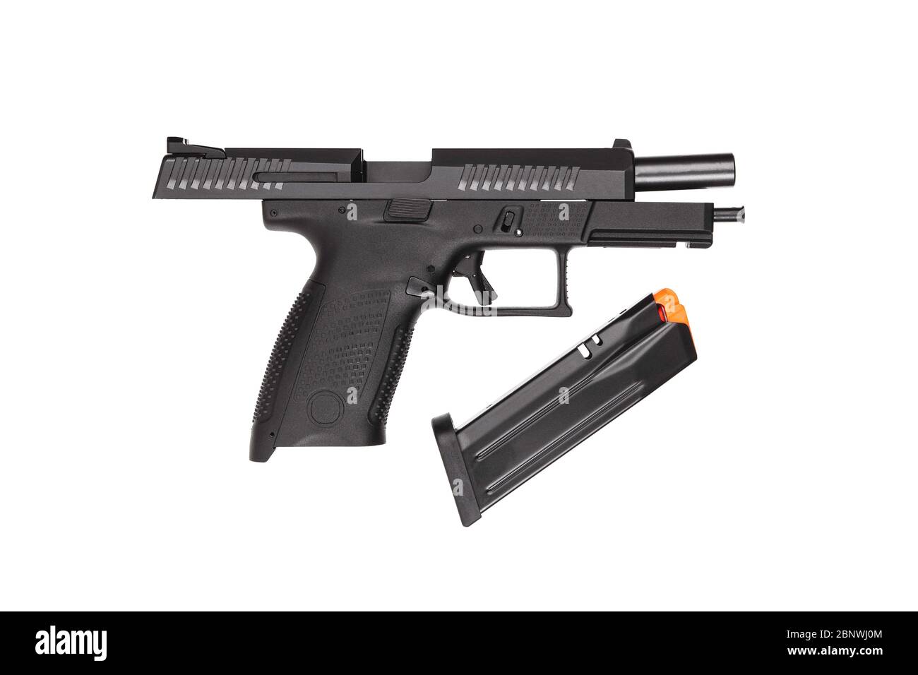 Black gun pistol isolated on white background. Short-barreled weapons ...