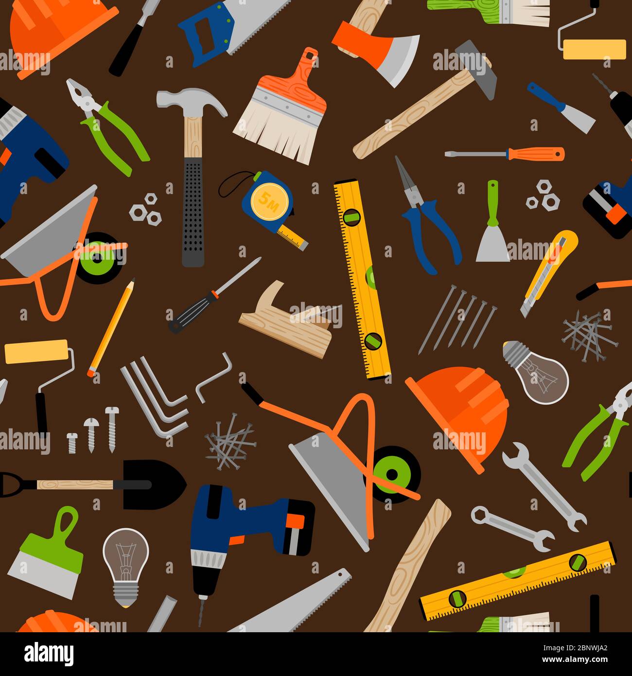 Construction instruments and equipment pattern over dark background ...
