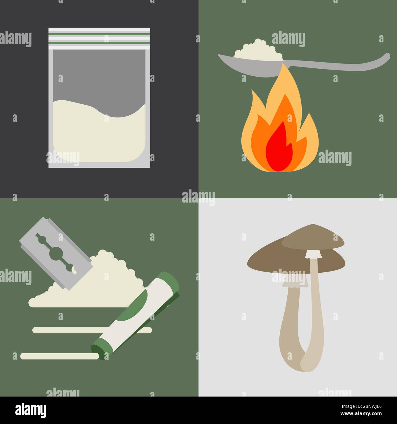 Drugs and mushrooms colored addiction vector icons set Stock Vector ...