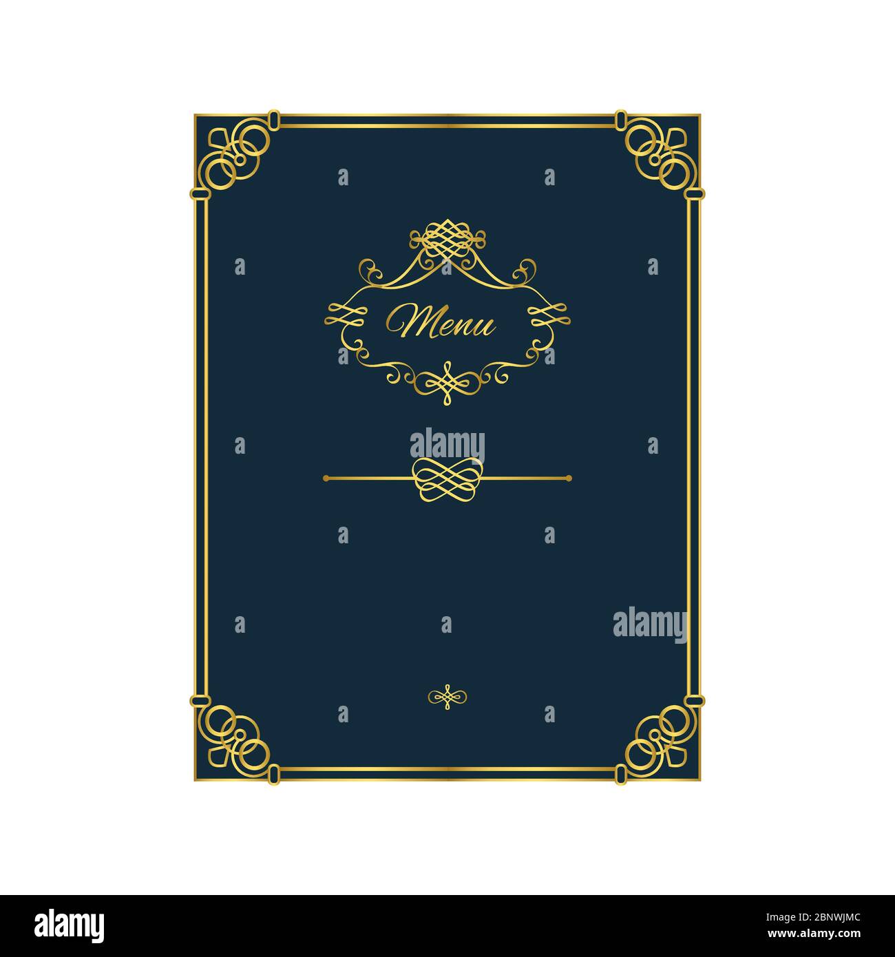 Vintage golden menu template with dark blue background. Vector ...