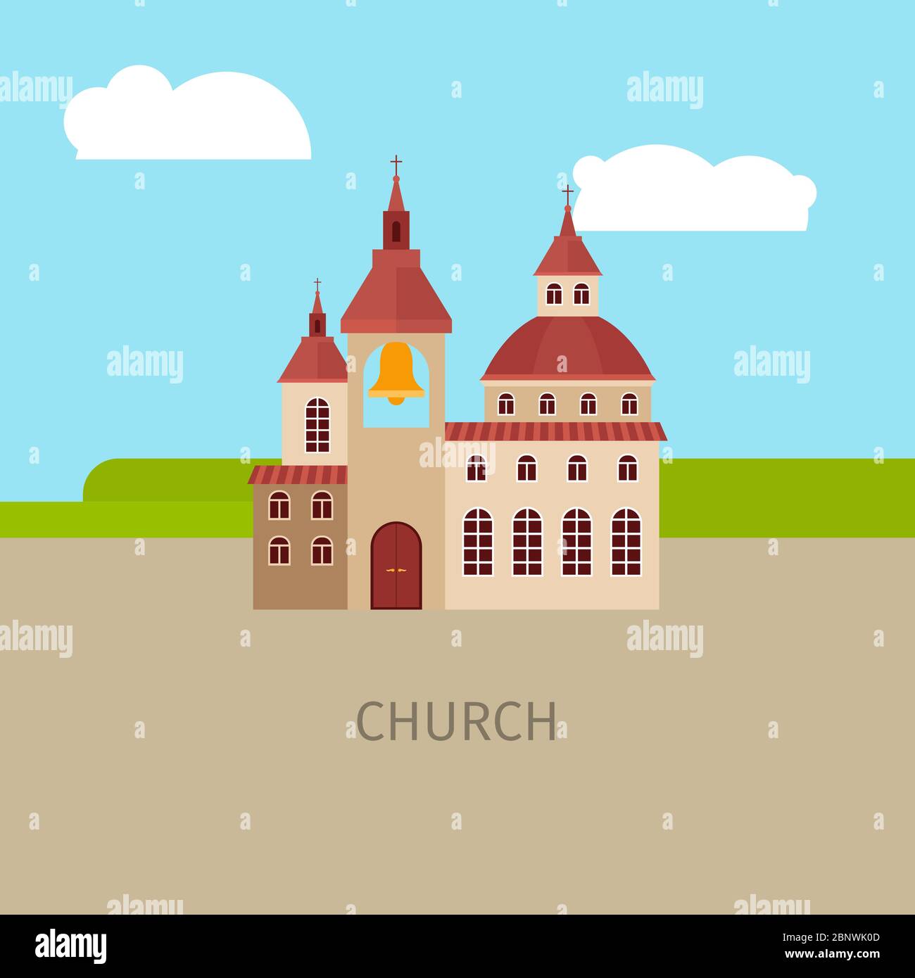 Colored church building with sky and clouds, vector illustration Stock ...