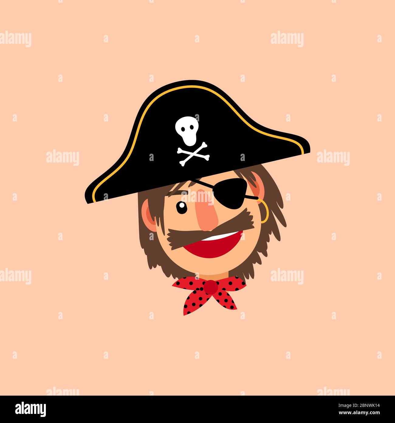 Pirate head in pirate hat isolated vector icon on light pink background ...