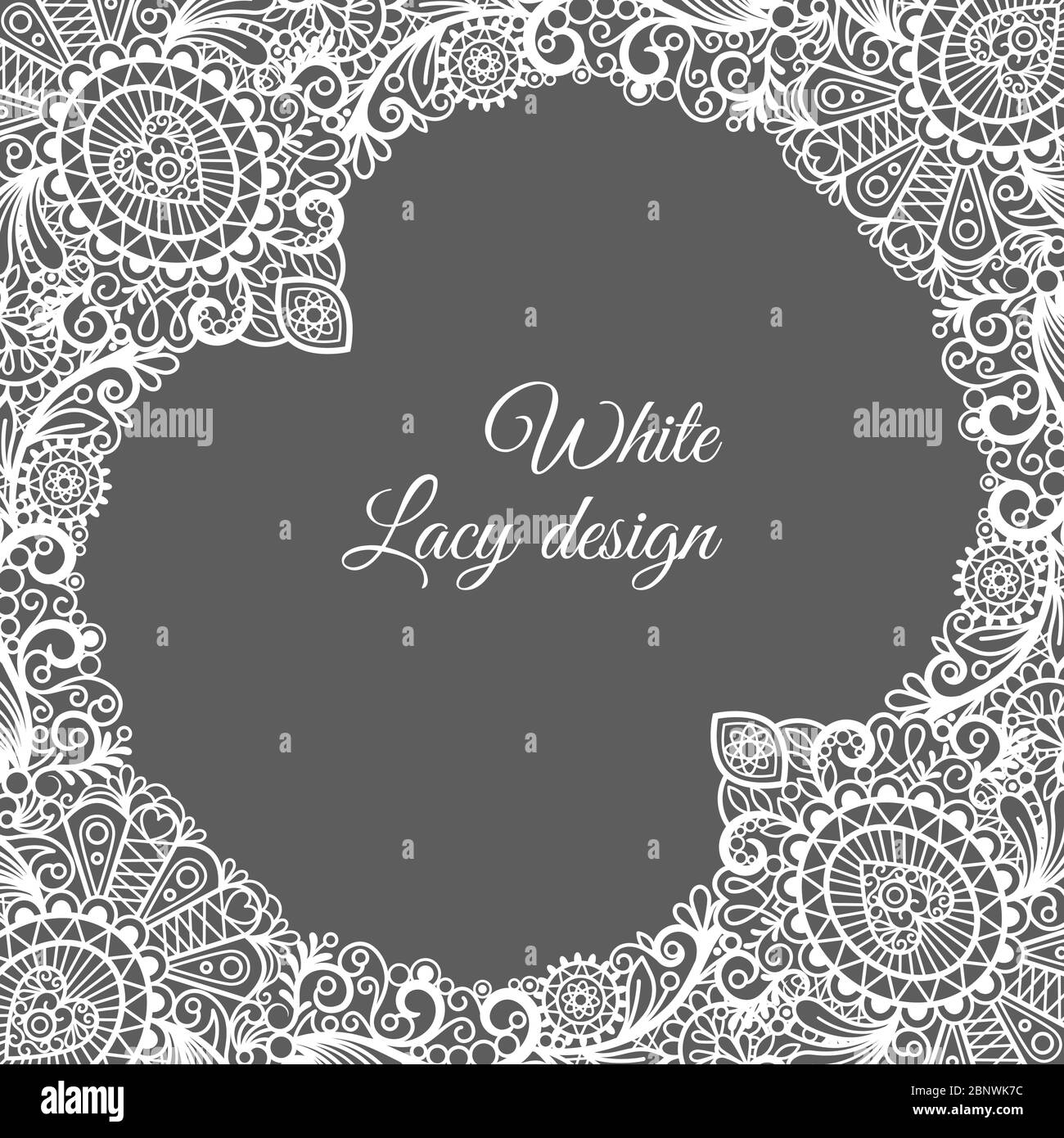 White lacy ornamental card design on grey background with space for ...
