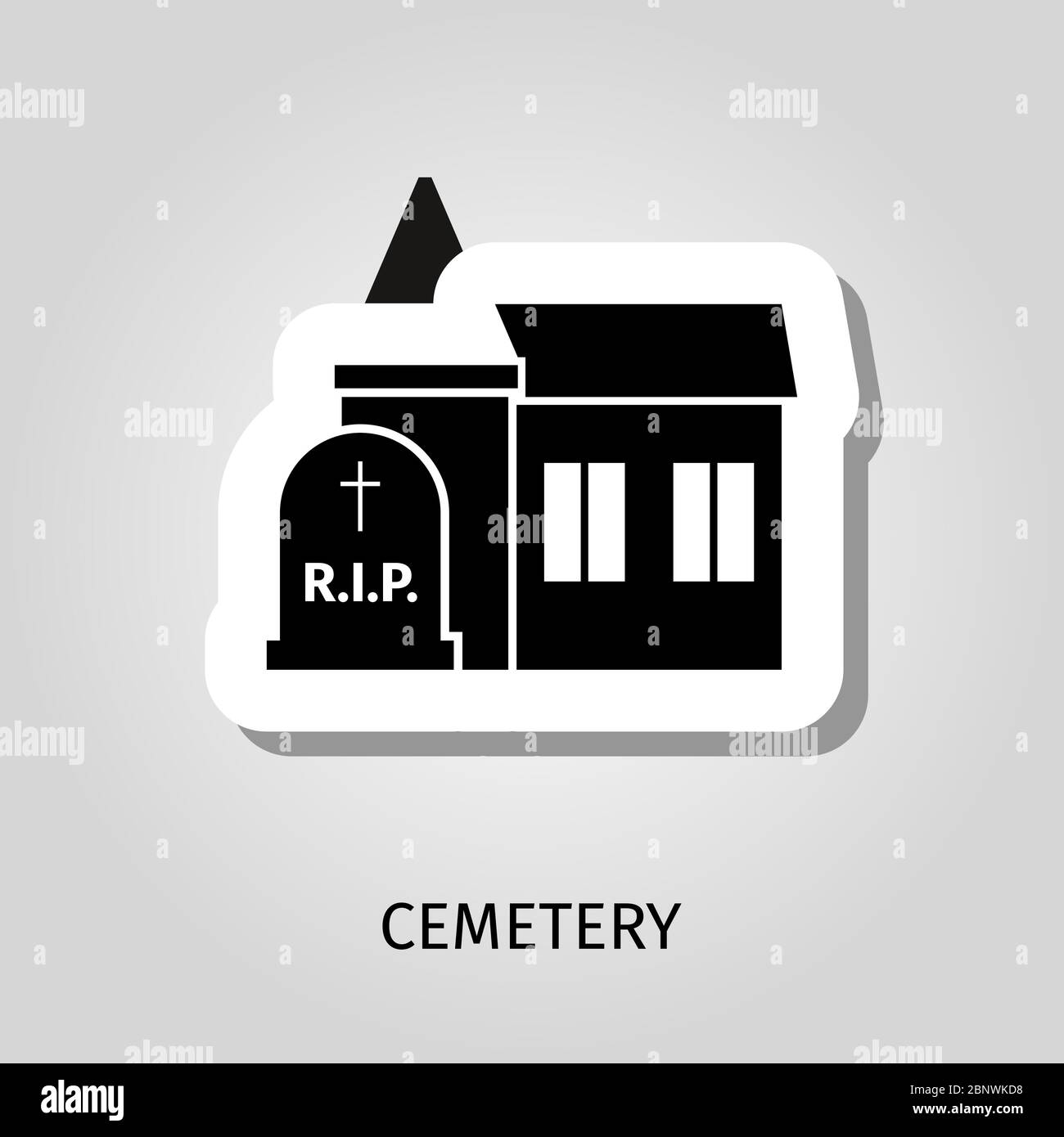 Cemetery black silhouette building vector web sticker icon Stock Vector ...
