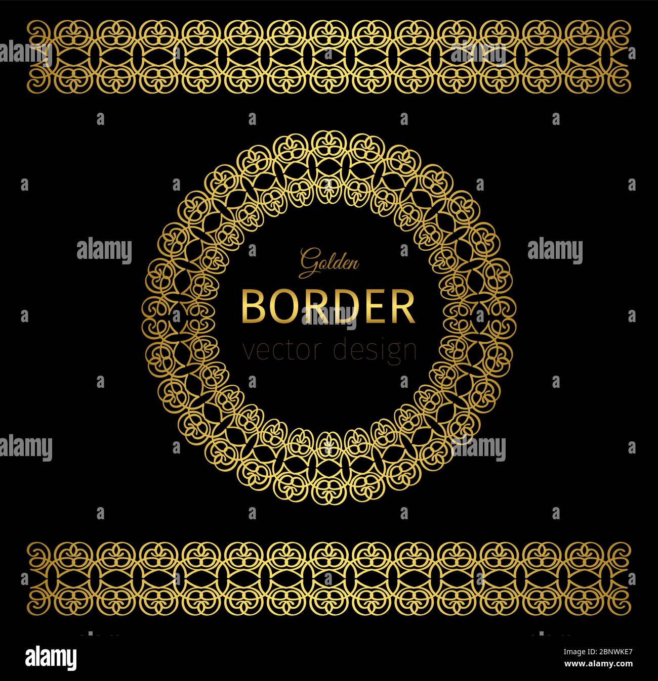 Golden vector border and rosette on black background Stock Vector Image ...