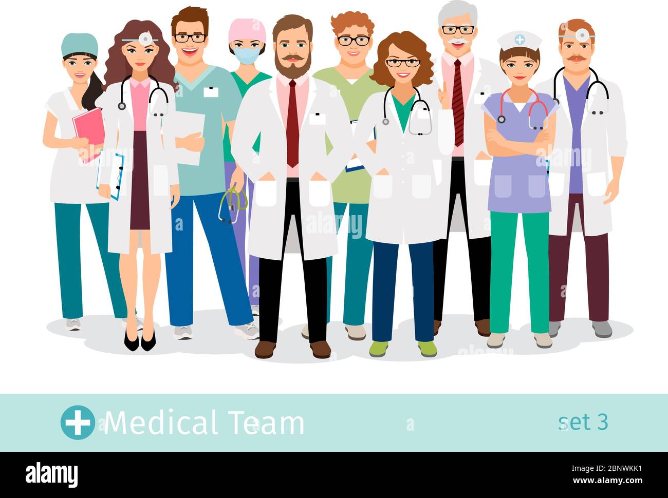 Hospital team. Medical staff flat professionals group in uniform vector ...