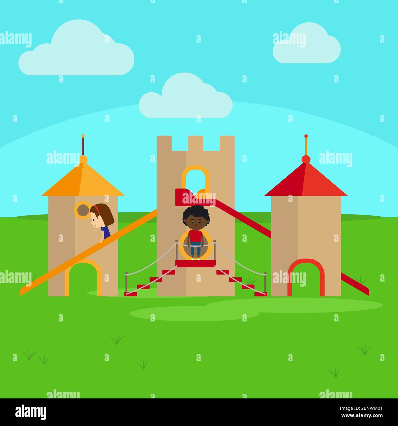Children on playground in the castel cartoon vector illustration Stock ...