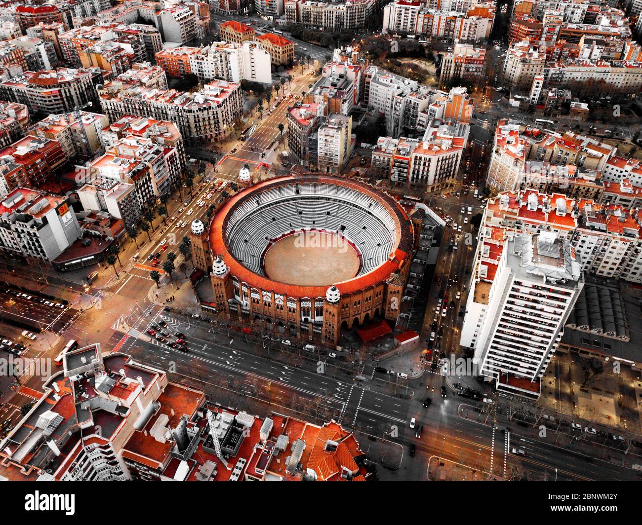 The Plaza Monumental or La Monumental Bullring and Bullfighting aerial ...