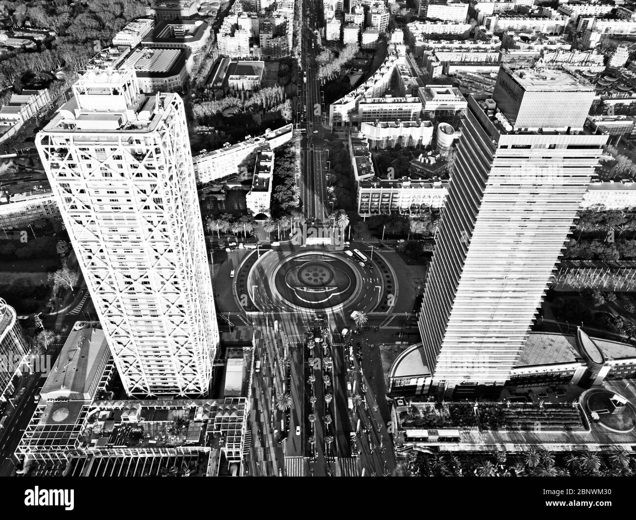 Drone aerial view downtown skyscrapers Black and White Stock Photos ...