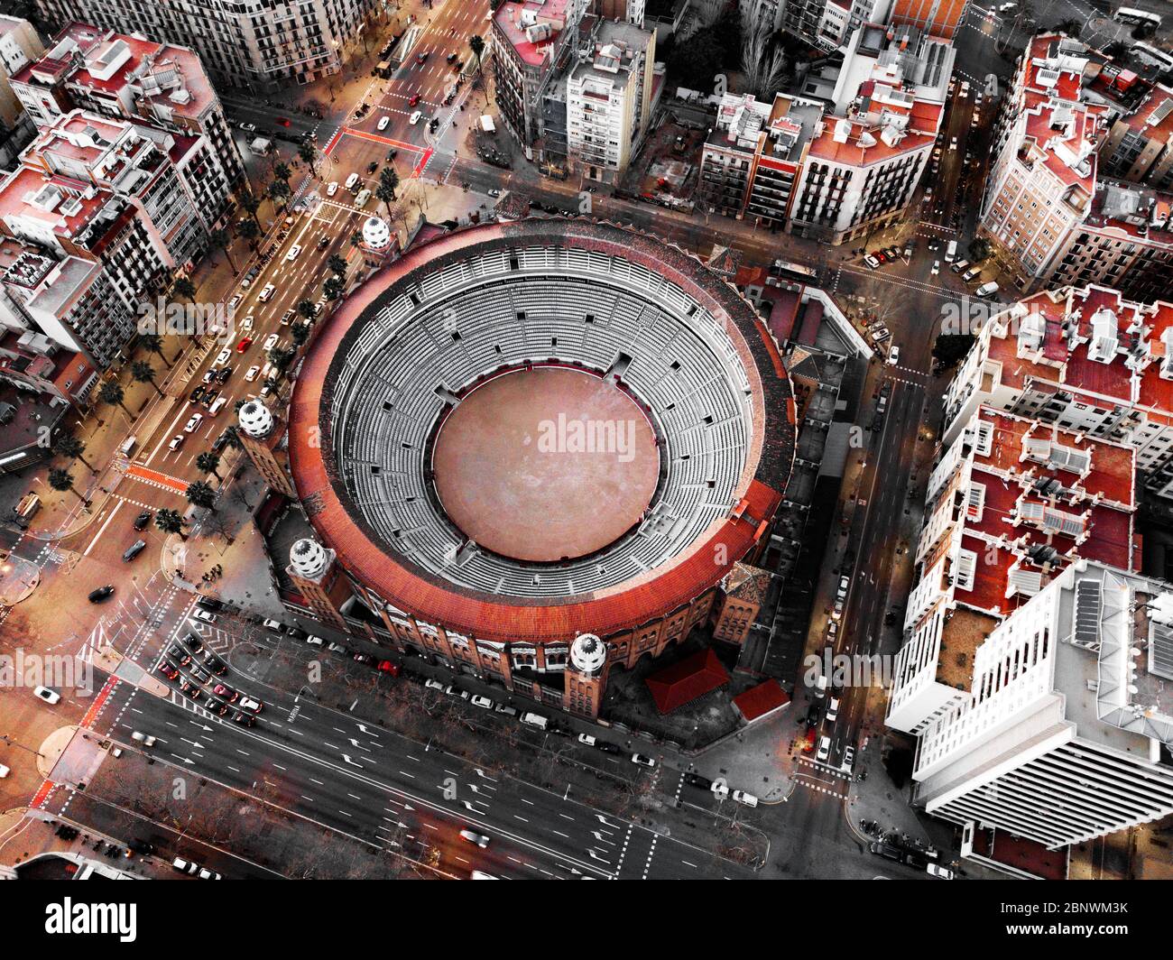 The Plaza Monumental or La Monumental Bullring and Bullfighting aerial ...