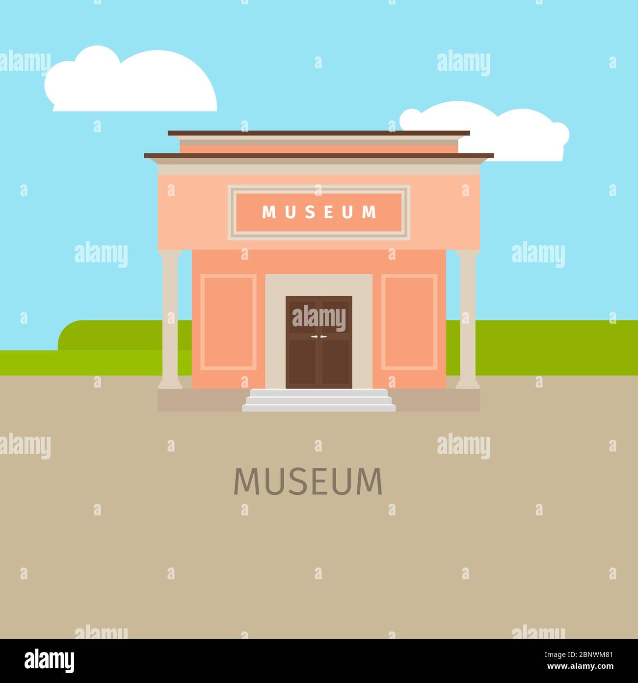 Colored museum building with sky and clouds, vector illustration Stock ...